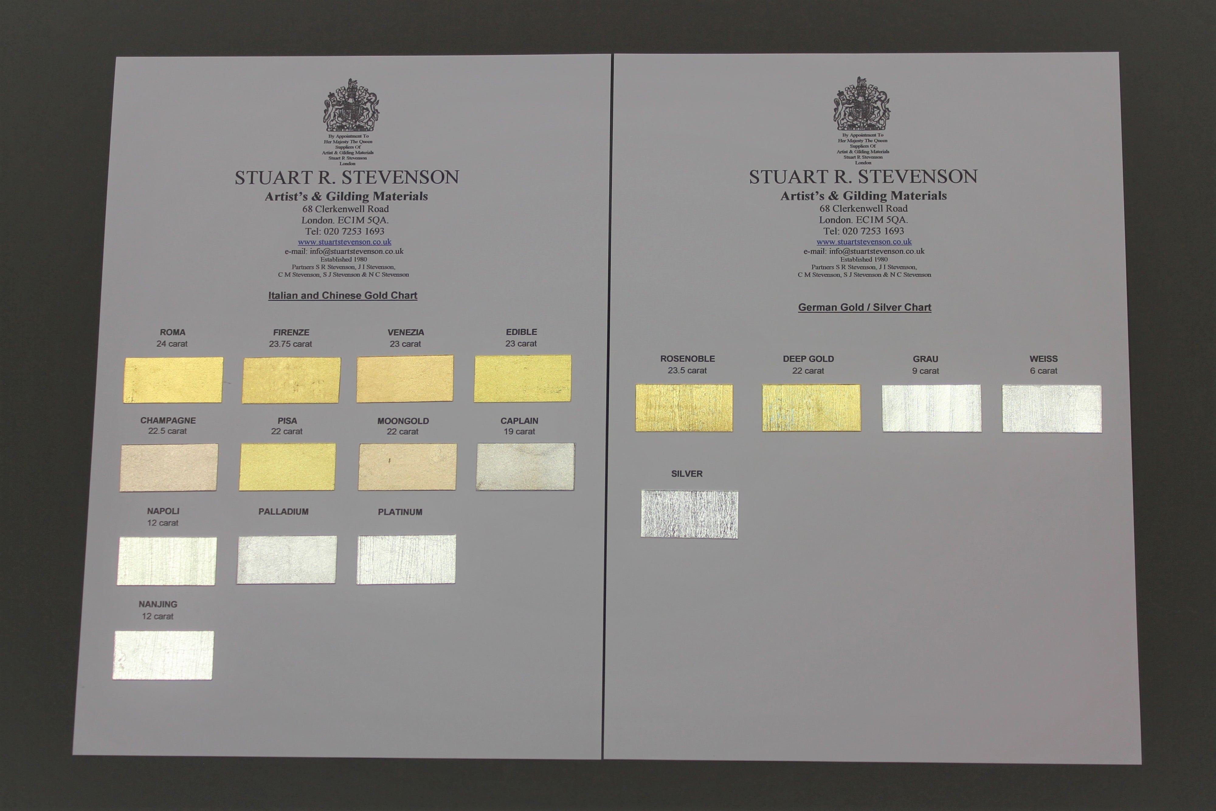 Gold Leaf Colour Chart – Stuart R. Stevenson