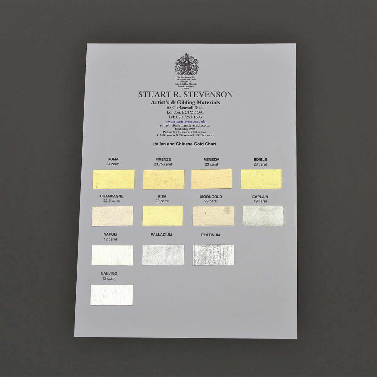 Gold Leaf Colour Chart – Stuart R. Stevenson